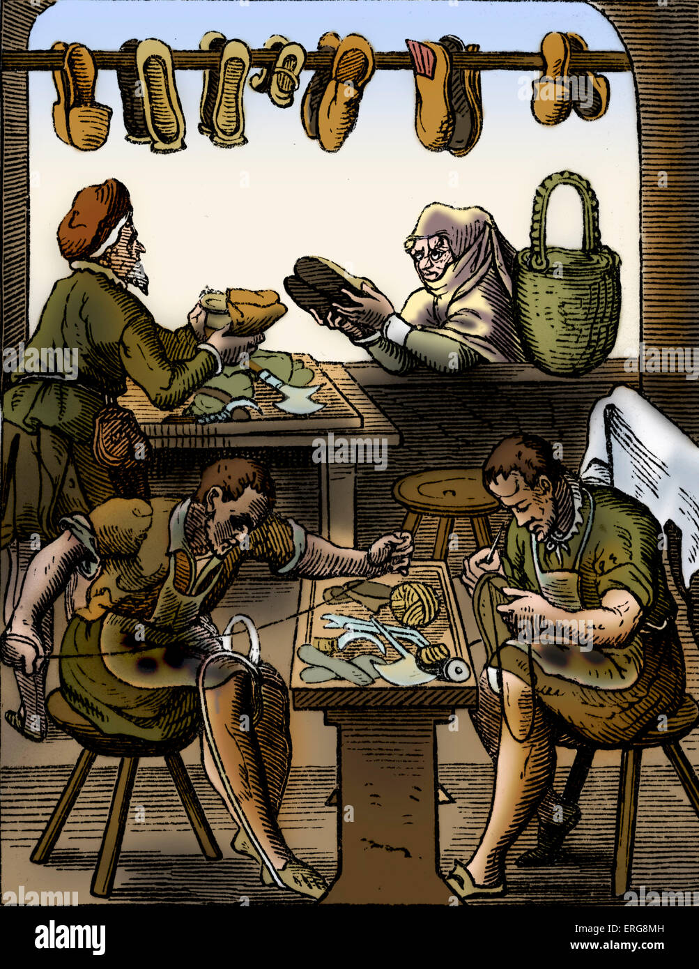 Shoemaker by Jost Amman, reproduced from a sixteenth century engraving ...