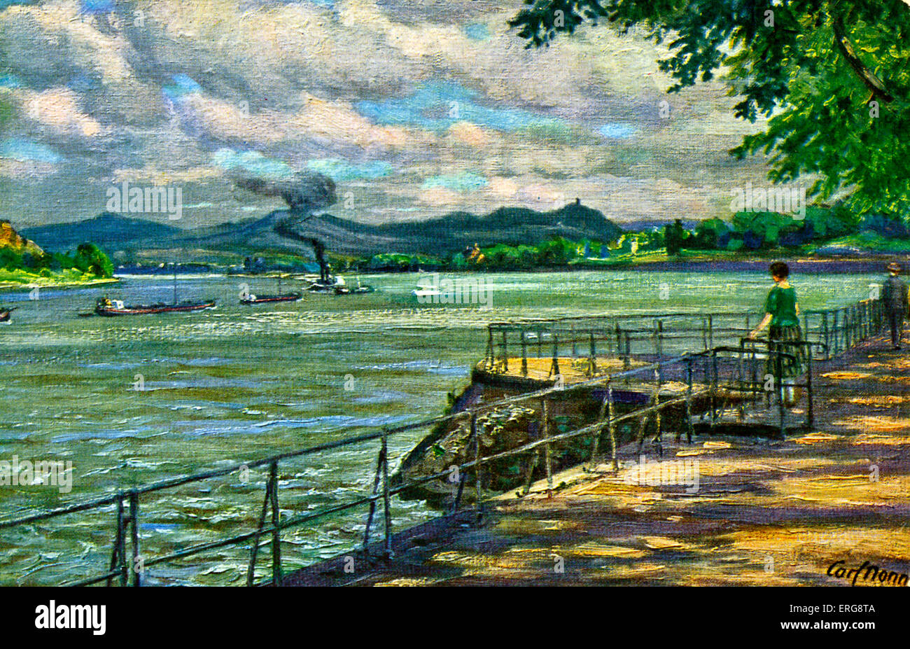 Bonn, Germany - view over the Rhine. After painting by Karl Nonn Stock ...