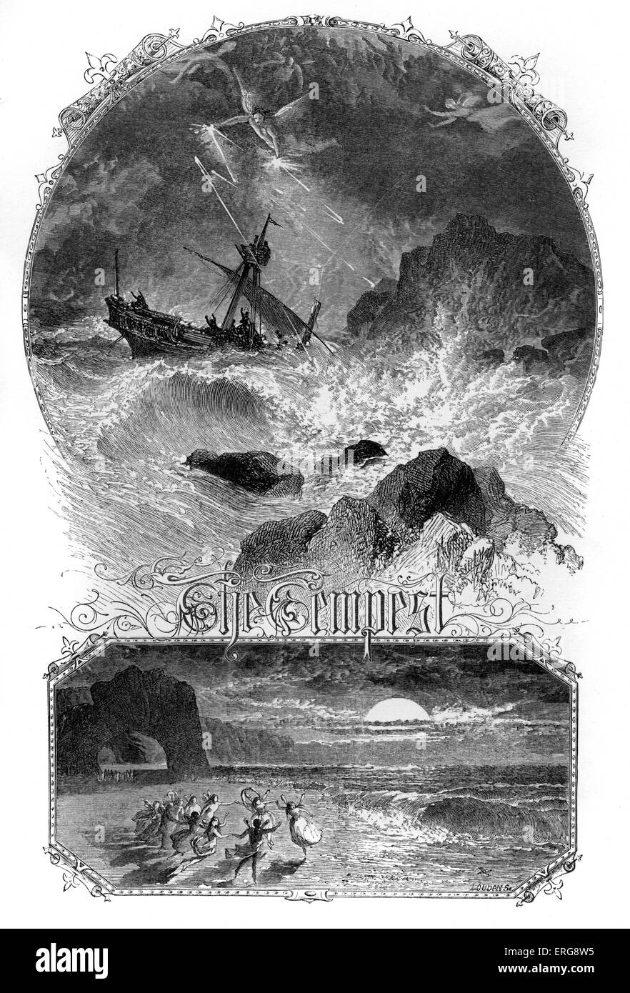 William Shakespeare 's play 'The Tempest' -title page illustration by ...