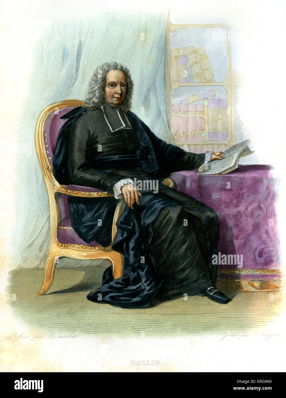 Charles Rollin. French historian and educator. 1664-1741. Engraving by ...