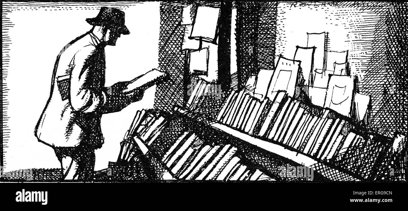 Book collector - from drawing by Roland Hilder Stock Photo - Alamy