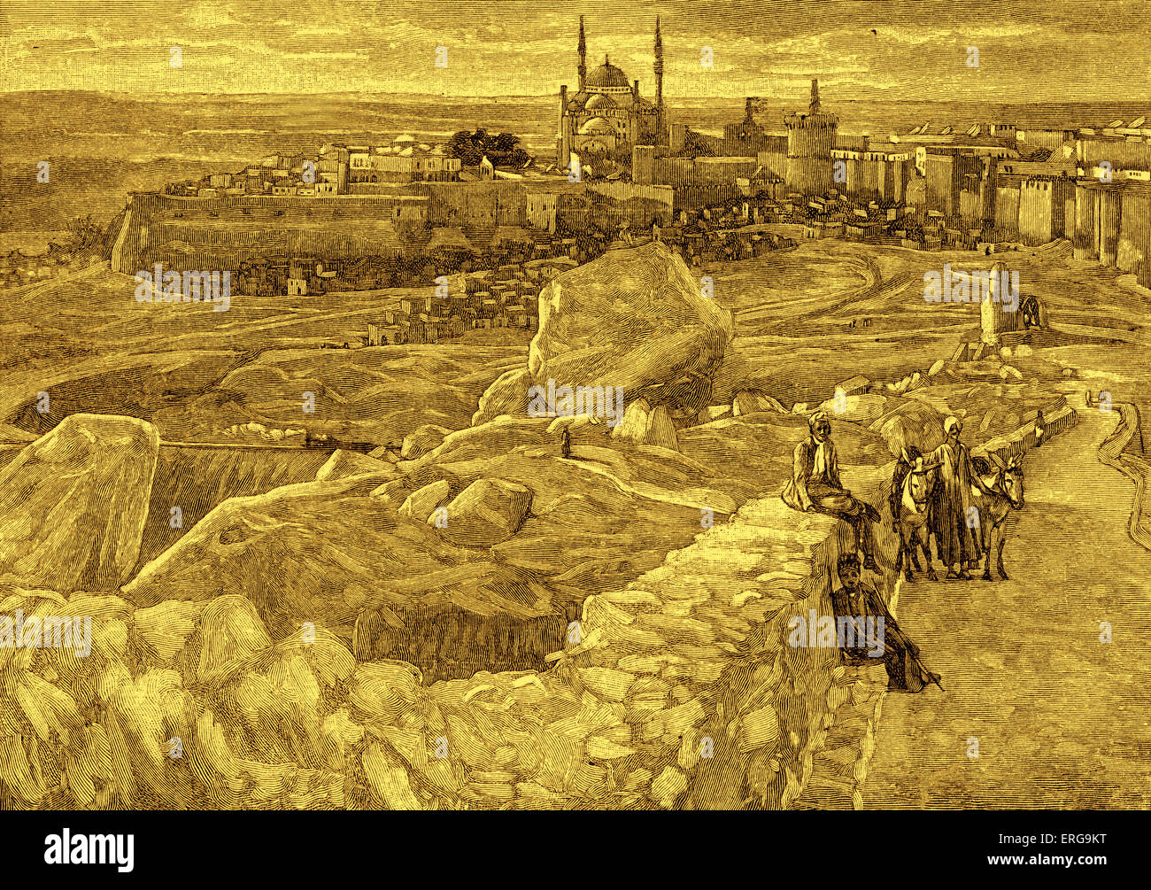 Citadel of Cairo. Drawing from Mount Mokatam. Egypt. Drawing by J James ...