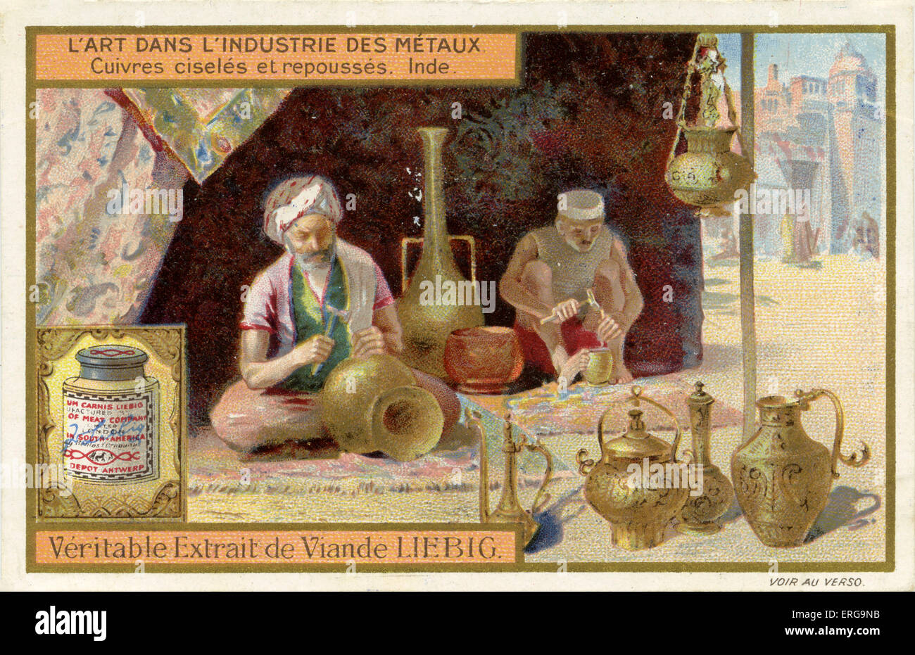 Copper being engraved, India. From Liebig series: L'art dans l ...