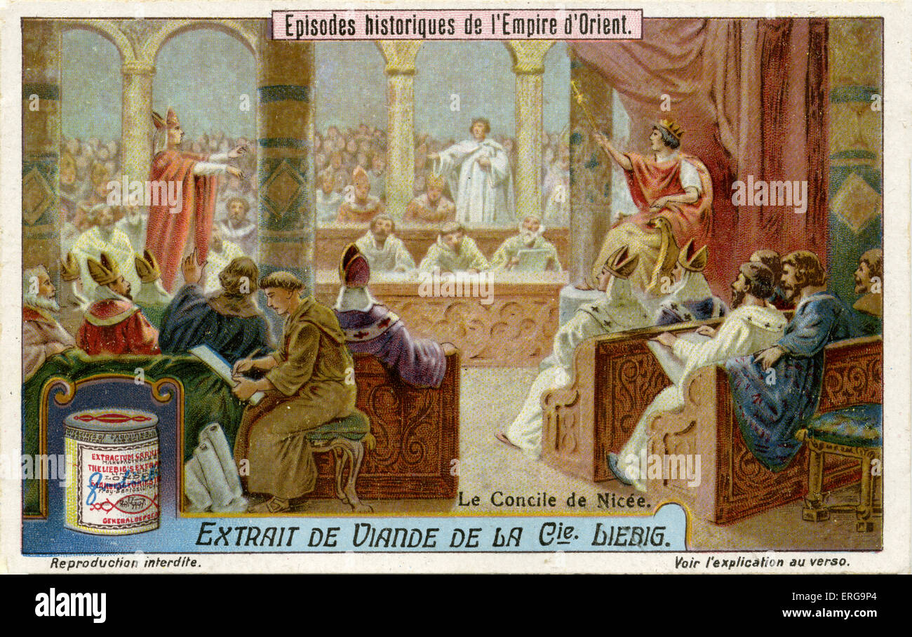 Council of Christian bishops convened in Nicaea in Bithynia (present-day Turkey) by the Roman ...