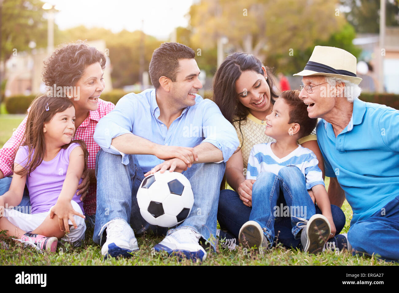 Multi Generation Family Playing Soccer Together Stock Photo - Alamy
