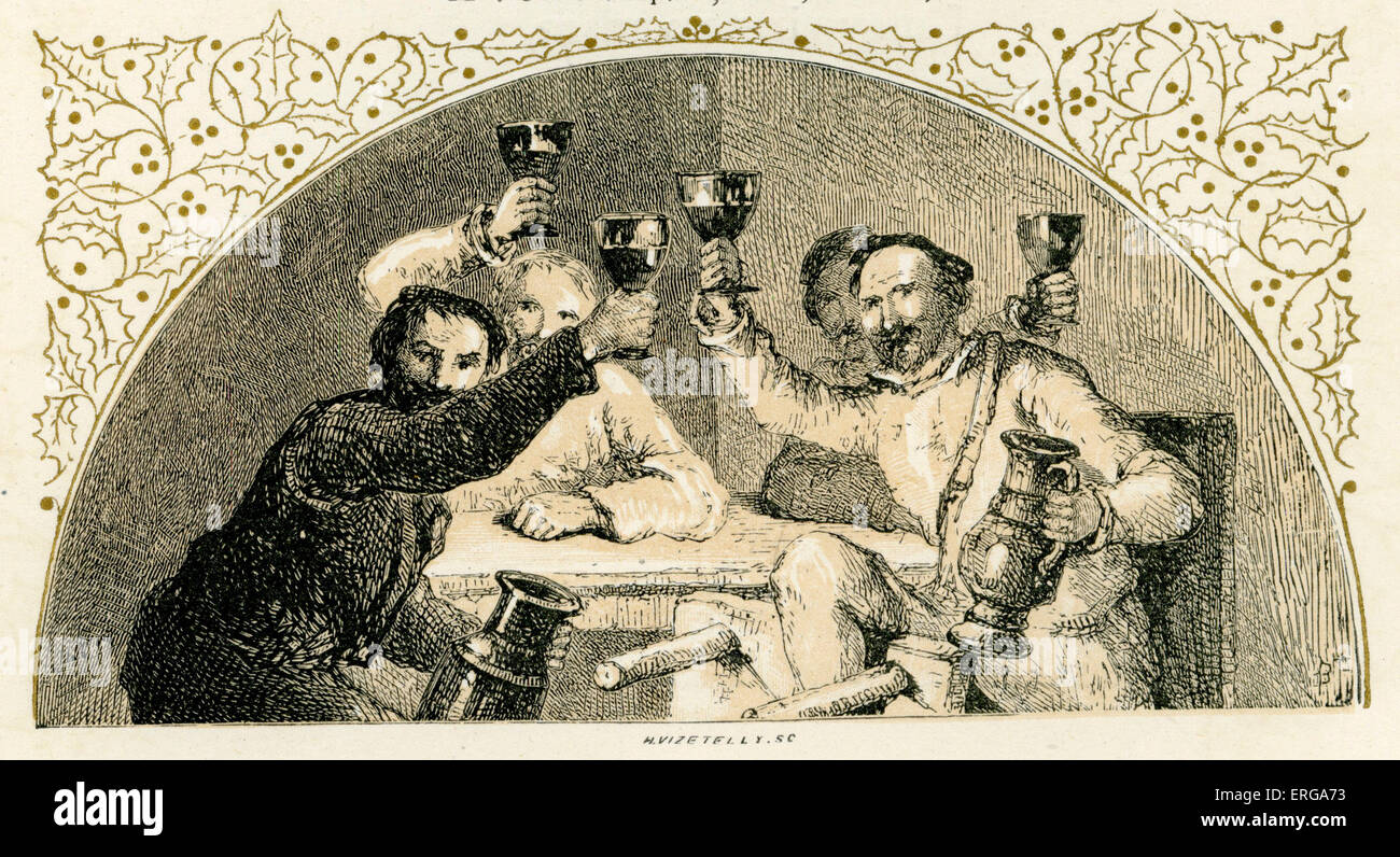 Christmas carol in praise of ale - illustration by Birket Foster Stock ...
