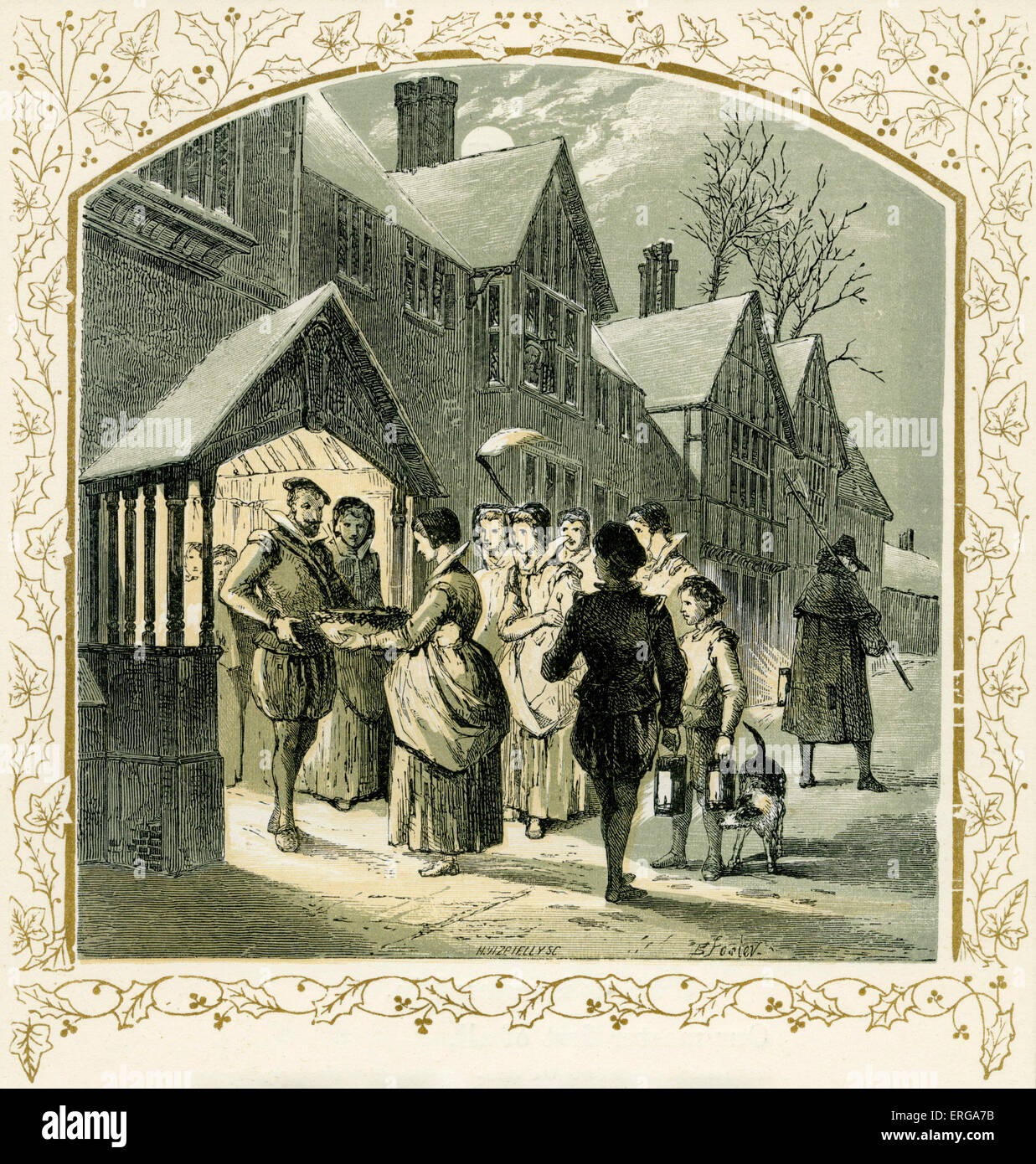 'Carol for a wassail bowl' - illustration by Birket Foster, 1872 ...