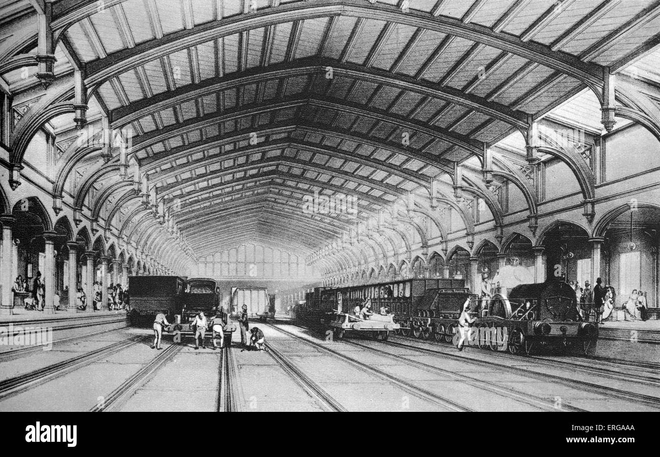 Bristol Railway Station, 1840 - interior of the passenger train hall ...