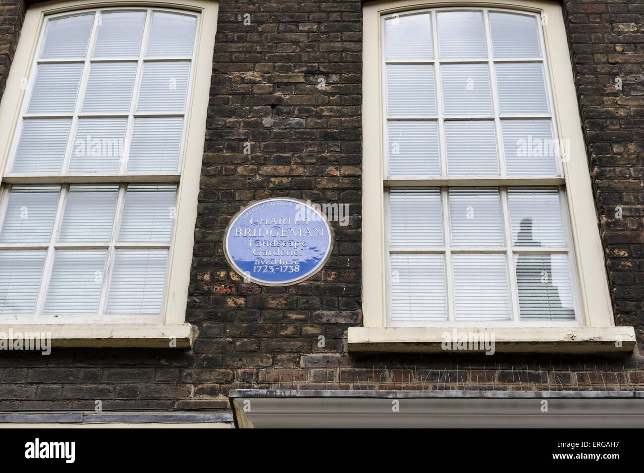 A blue commemorative plague of Charles Bridgeman (1690–1738) outside a ...