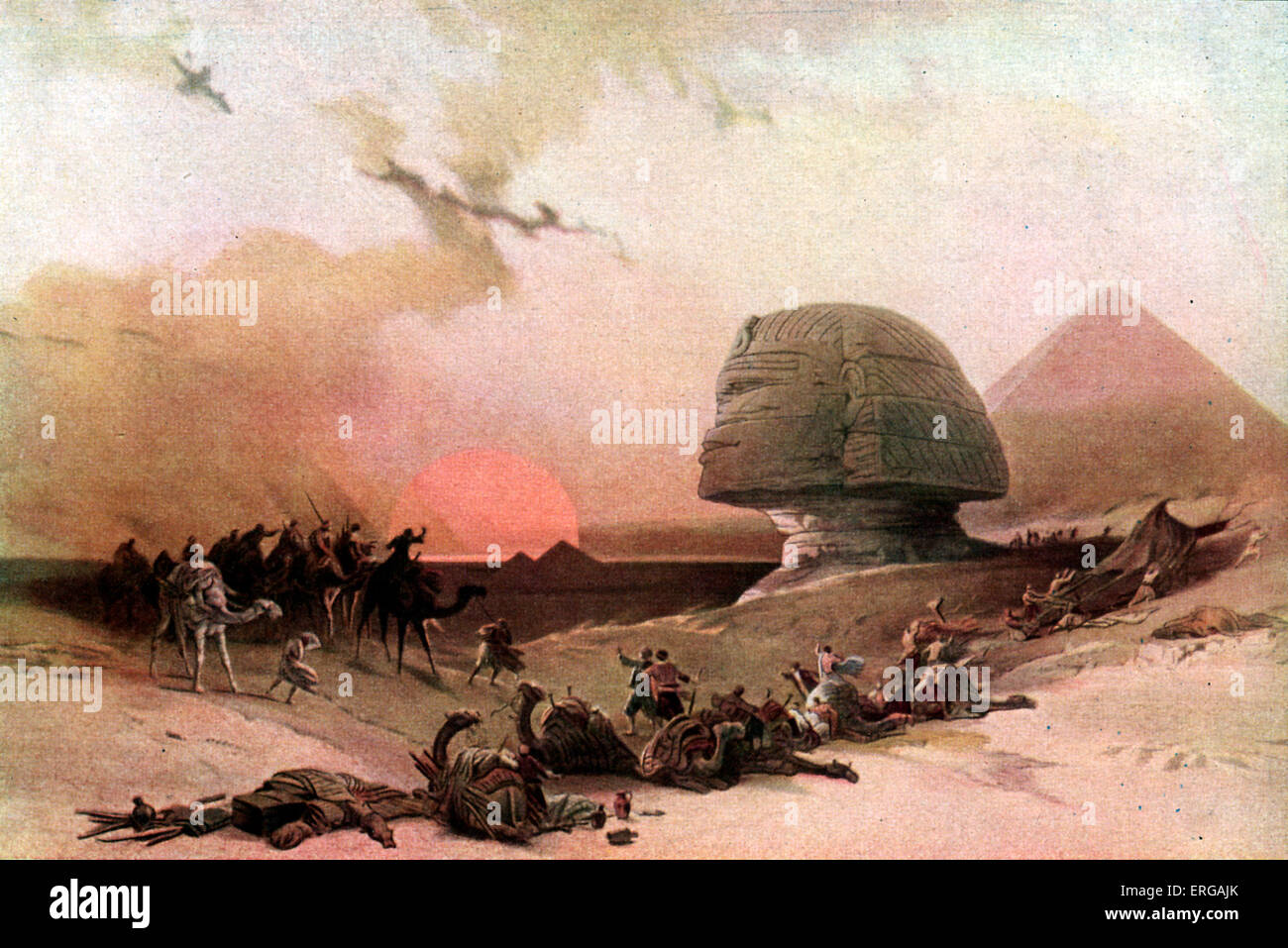 Arrival of the simoom wind in the Desert of Giza. Simoon is a strong ...