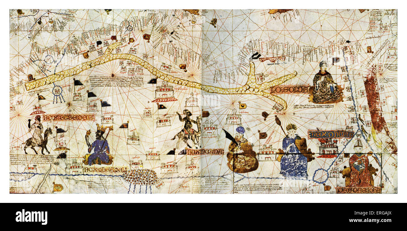 Caravan routes of the Sahara in 1413, after the planisphere by Mecia de ...