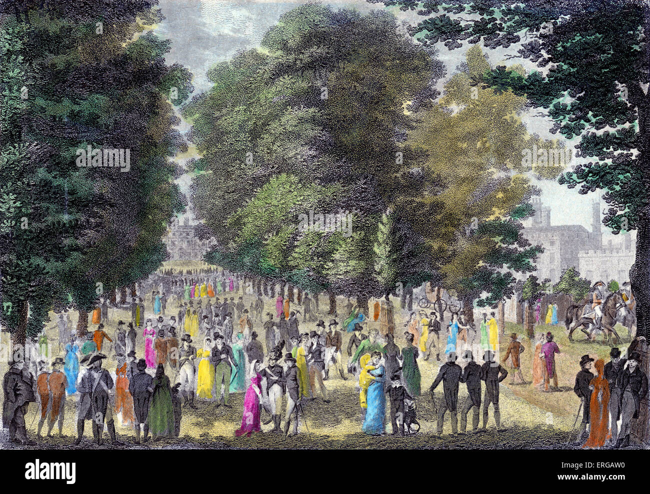 Promenade in St James's Park London, 1804. Engaving by Edwards ...