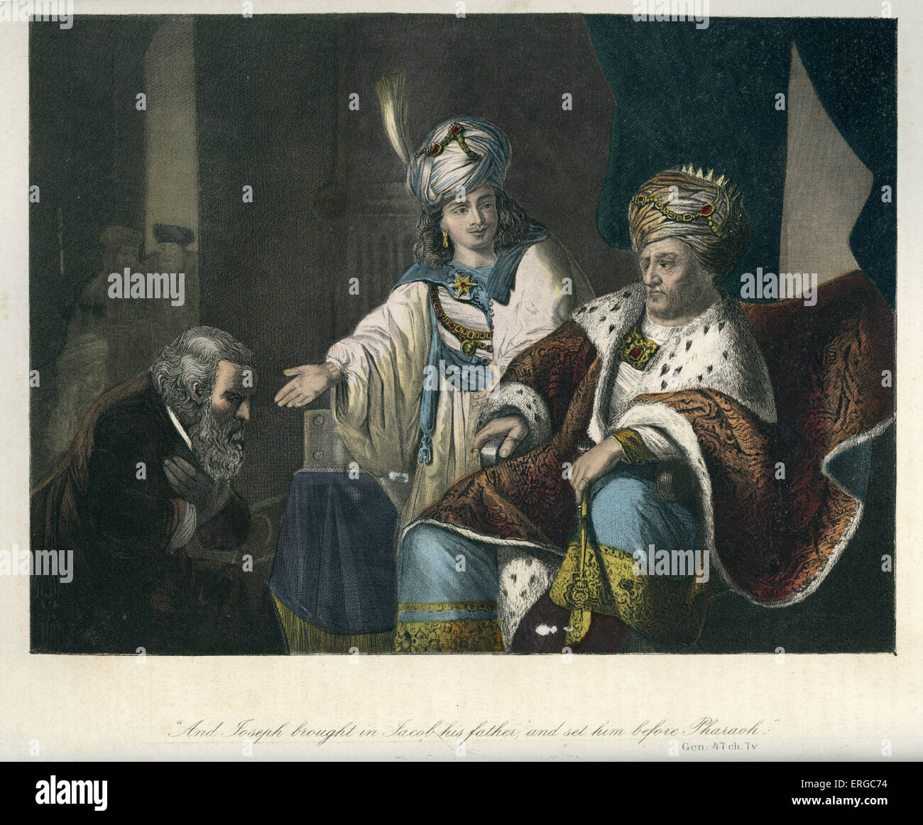 Joseph presents his father Jacob,to the Pharaoh. Caption reads: ' And ... Joseph presents his father Jacob,to the Pharaoh. Caption reads: ' And ...
