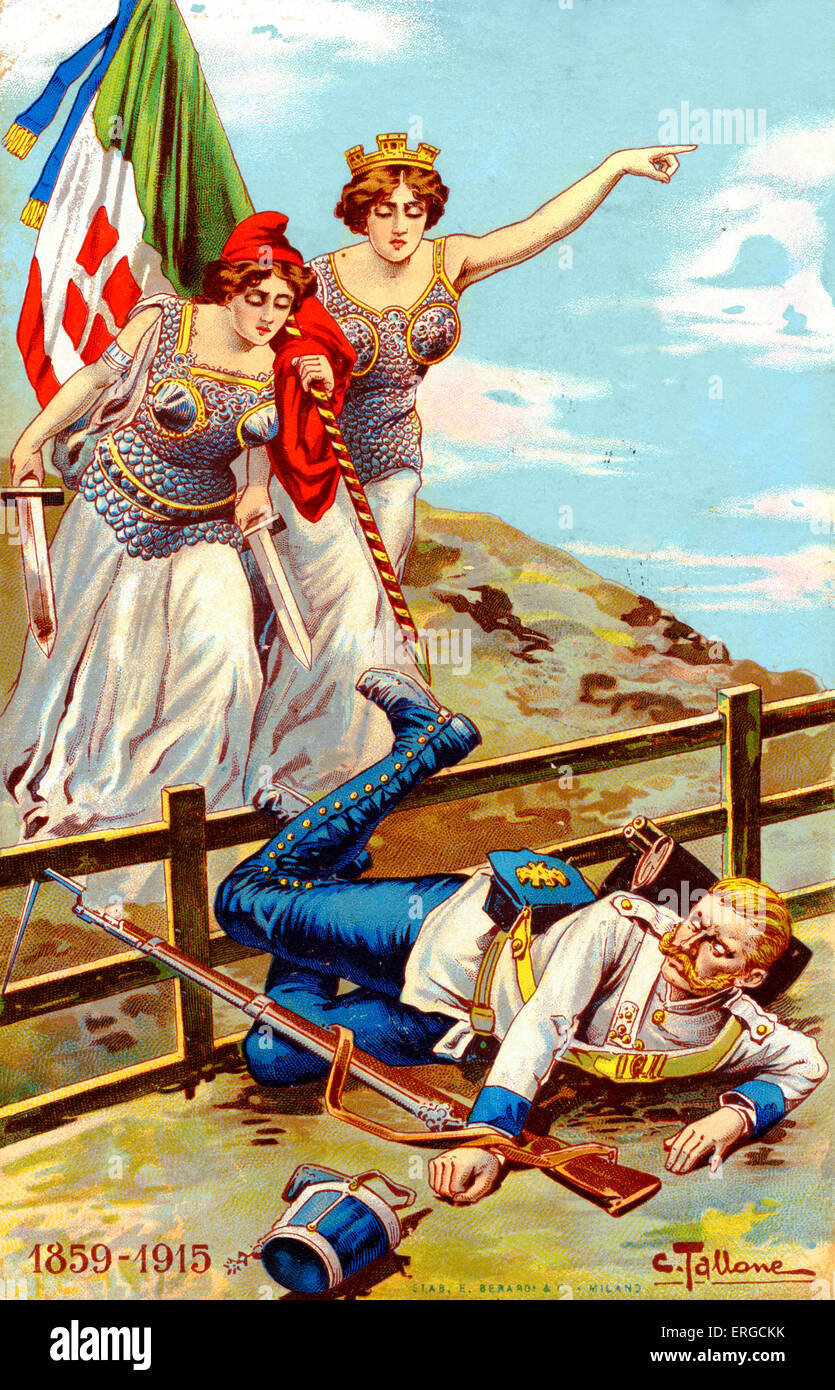 Return of Italian land to Italy - illustration. Depicts the ...