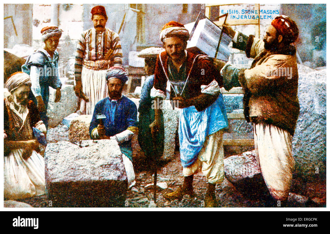 Stonemasons in Jerusalem hewing Jerusalem stone for new buildings Stock ...