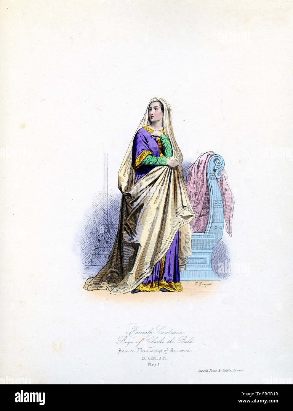 9th century female costume, from reign of Charles the Bald. From ...