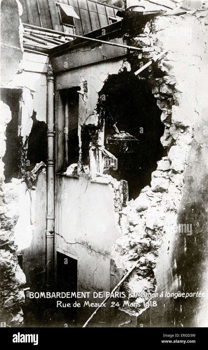 Bombing of Paris, 24 March 1918. During WW1. Showing Rue de Meaux ...