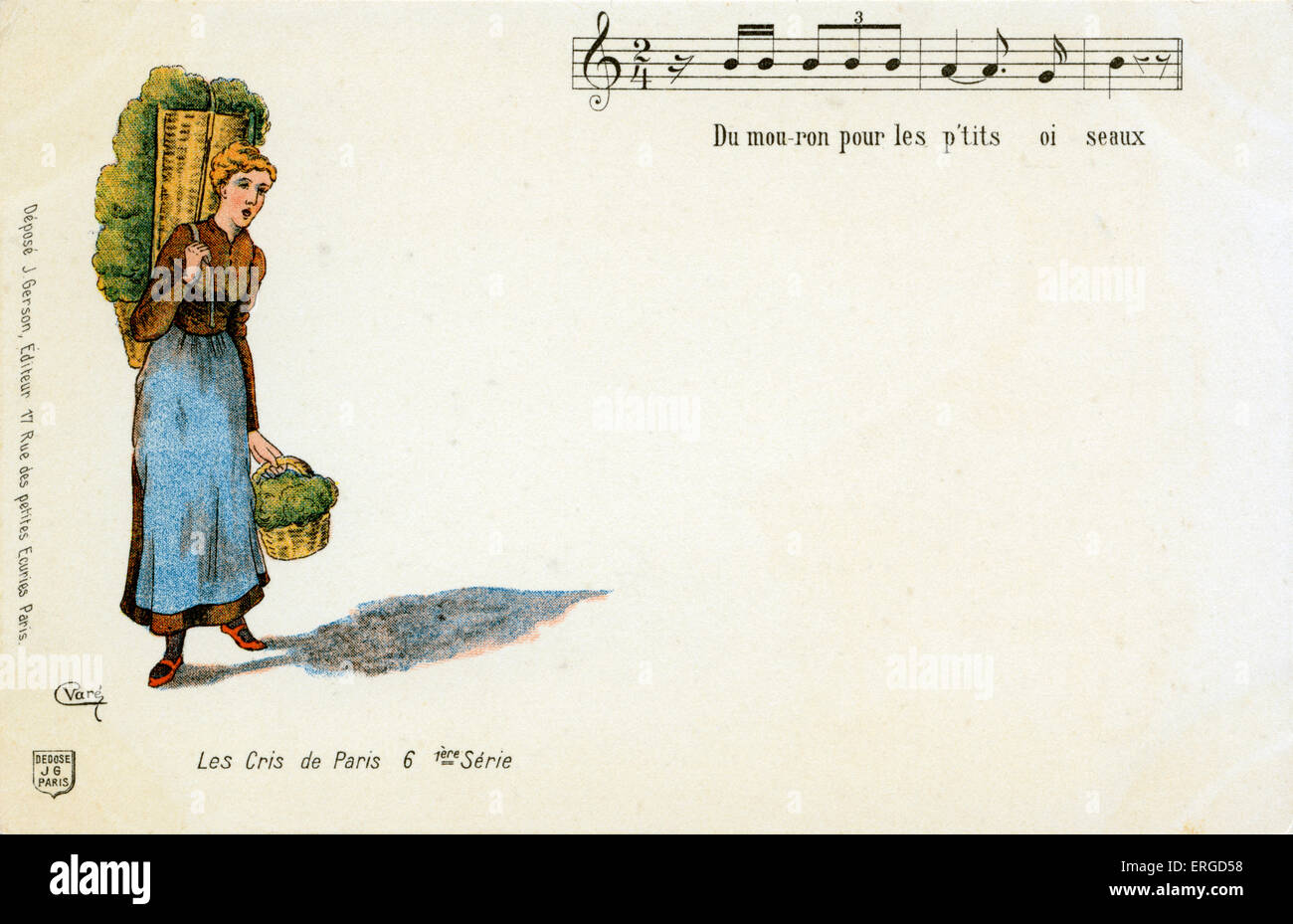 'The Cries of Paris' - woman selling pimpernel. Caption: ' Du mou-ron ...