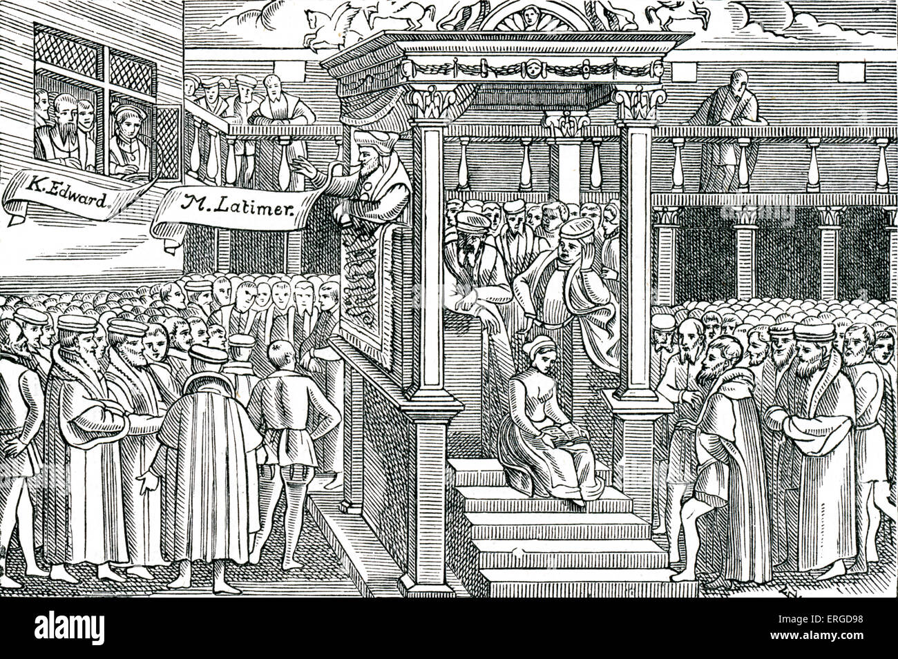 Latimer preaching before Edward VI. From a woodcut in Foxe's 'Martyrs ...