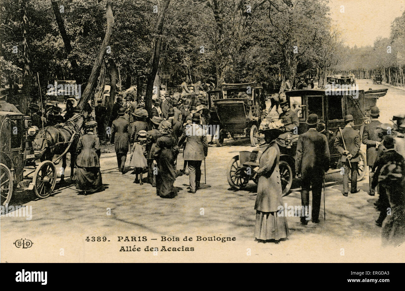 Bois de Boulogne, Paris, c. 1900. Wooded park with lakes and waterfalls ...