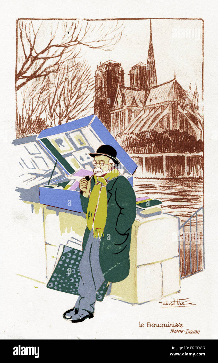 Book seller ('Le Bouquiniste), Paris, c. 1900. Small book stall on the ...