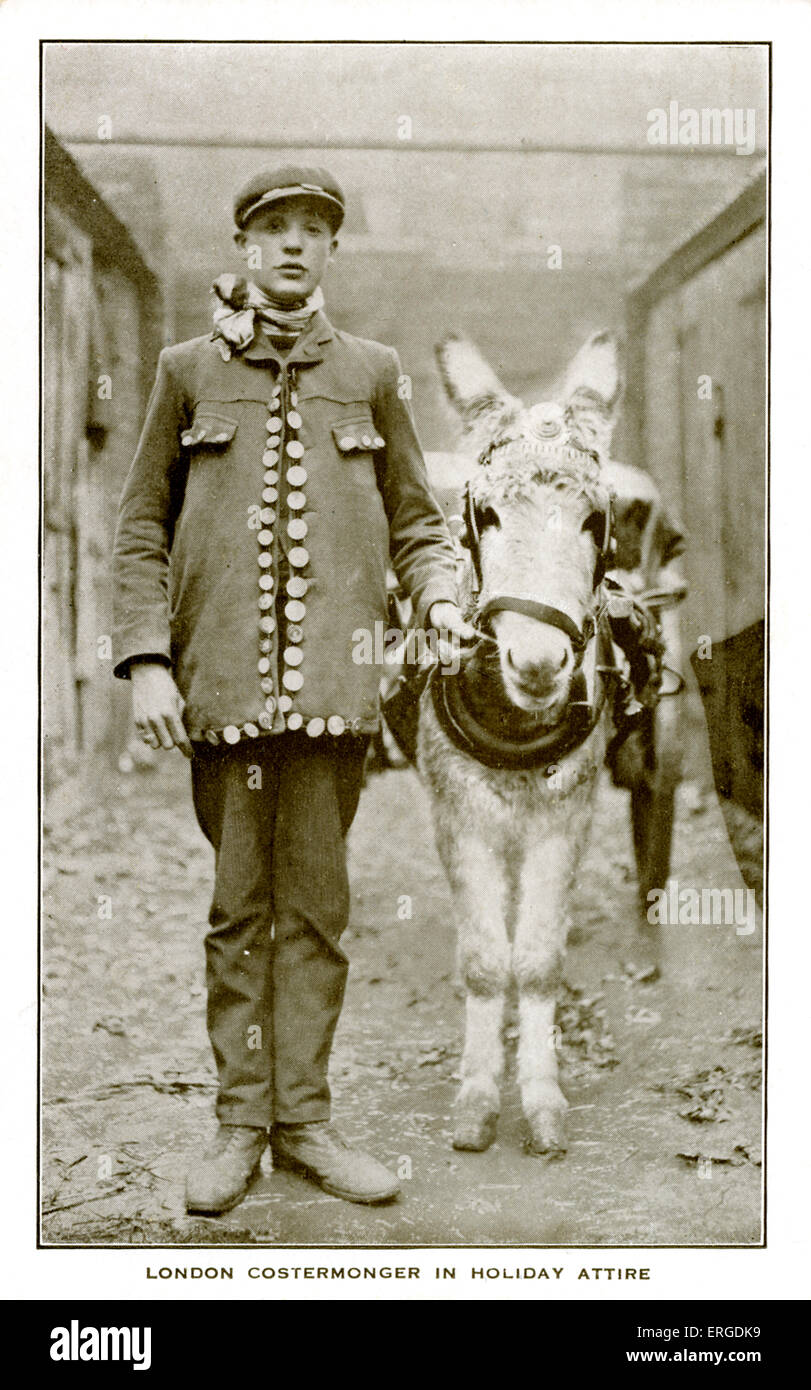 A costermonger with donkey, London c. 1924. Costermongers sold fruit and vegetables on the ...