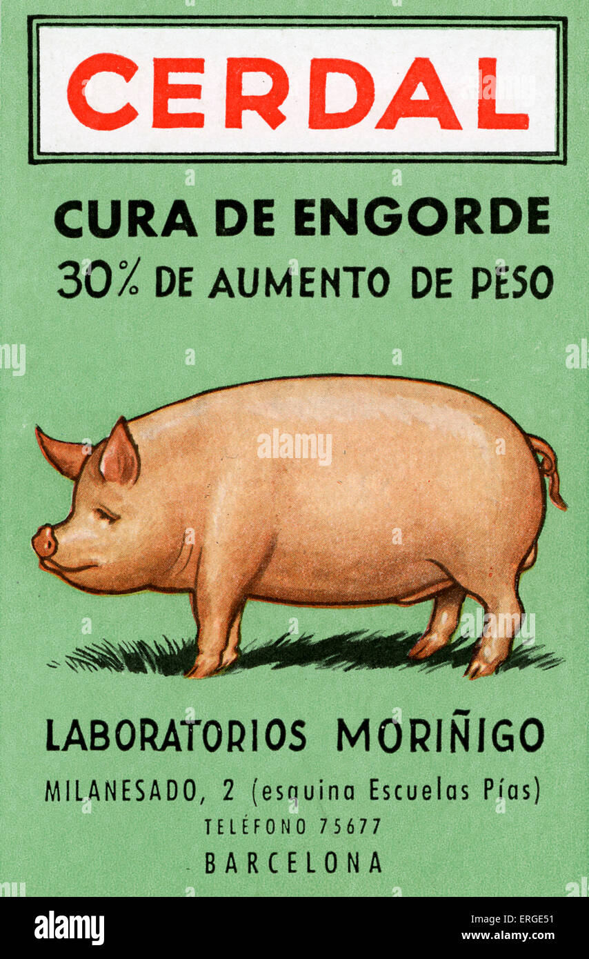 Cendral - Spanish advert for pig feed by Laboratorios Morinigo. Caption ...