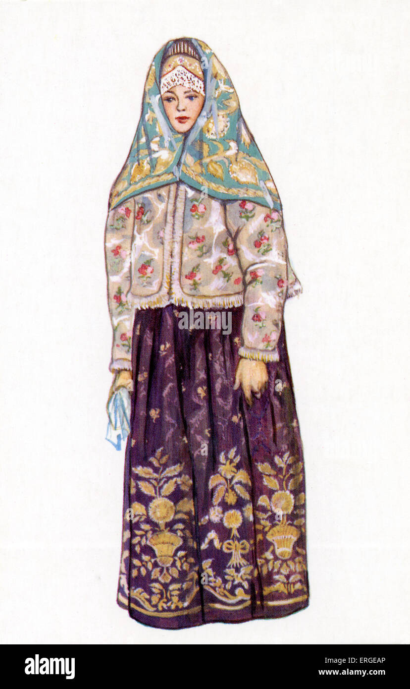 Russian traditional dress - illustration by N. Vinogradova. Woman in ...