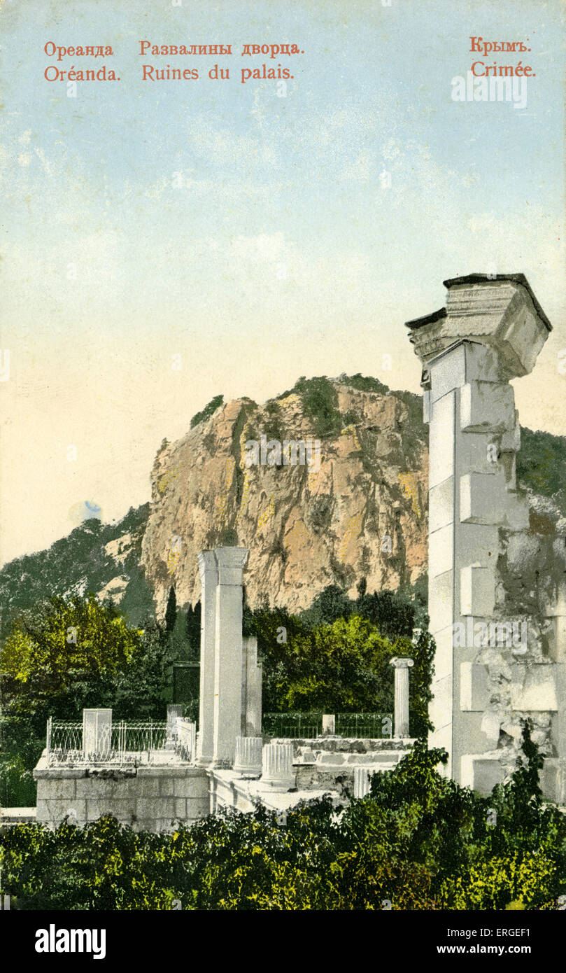 Ruins of a Palace at Oreanda in the Crimea. Modern day Ukraine. Early ...
