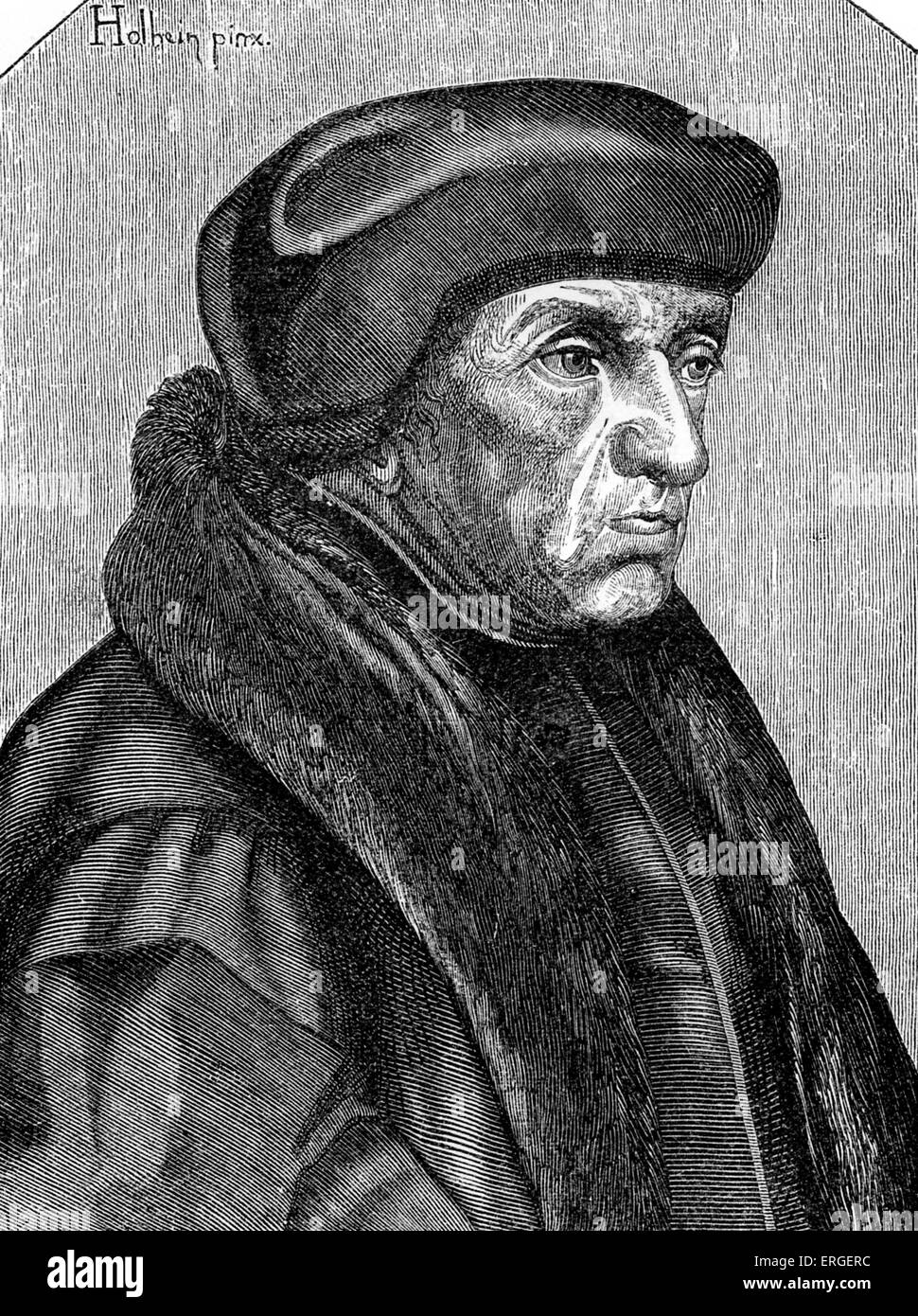 Desiderius Erasmus - from portrait after wood engraving, 16th century ...