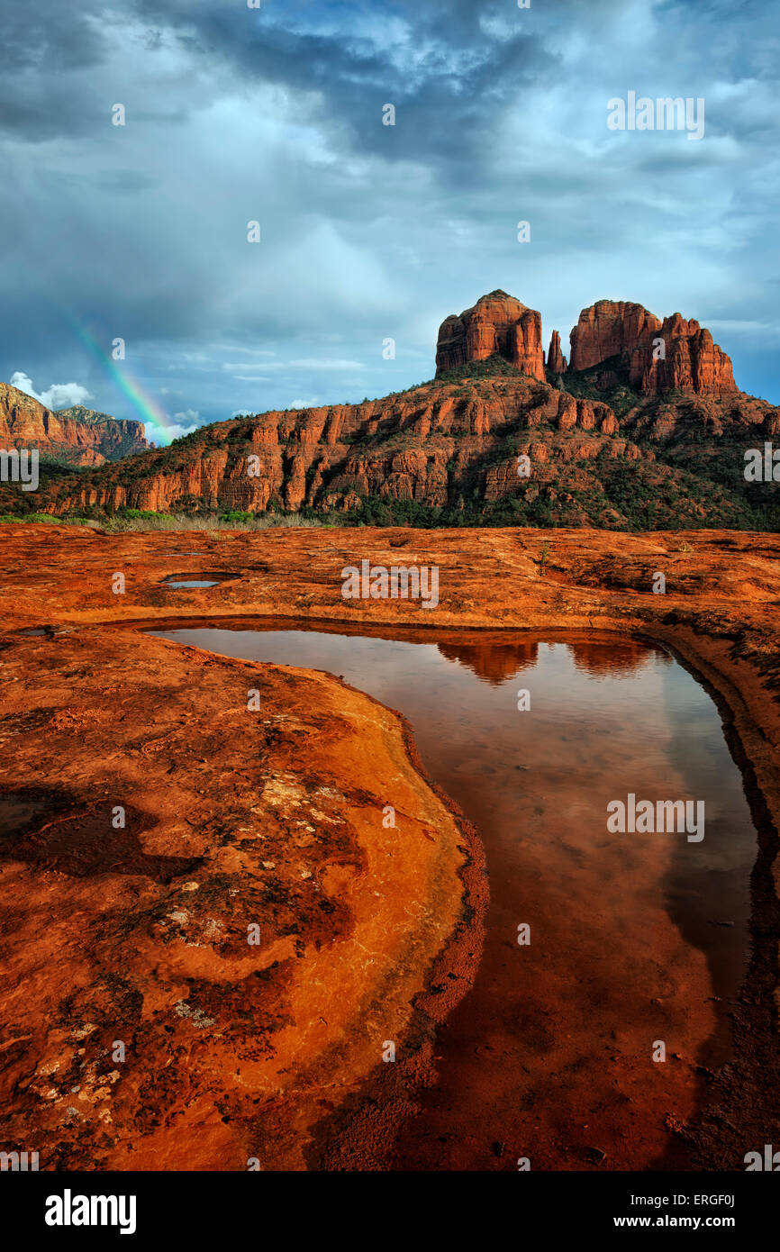 Spring rainbow over Sedona's Red Rock Country with this mesa pool ...