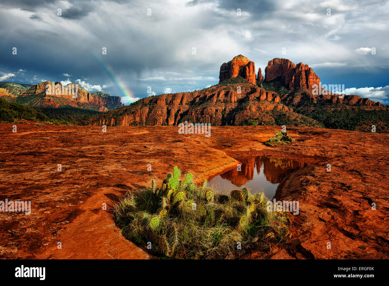 Rainbow over cathedral rock hi-res stock photography and images - Alamy