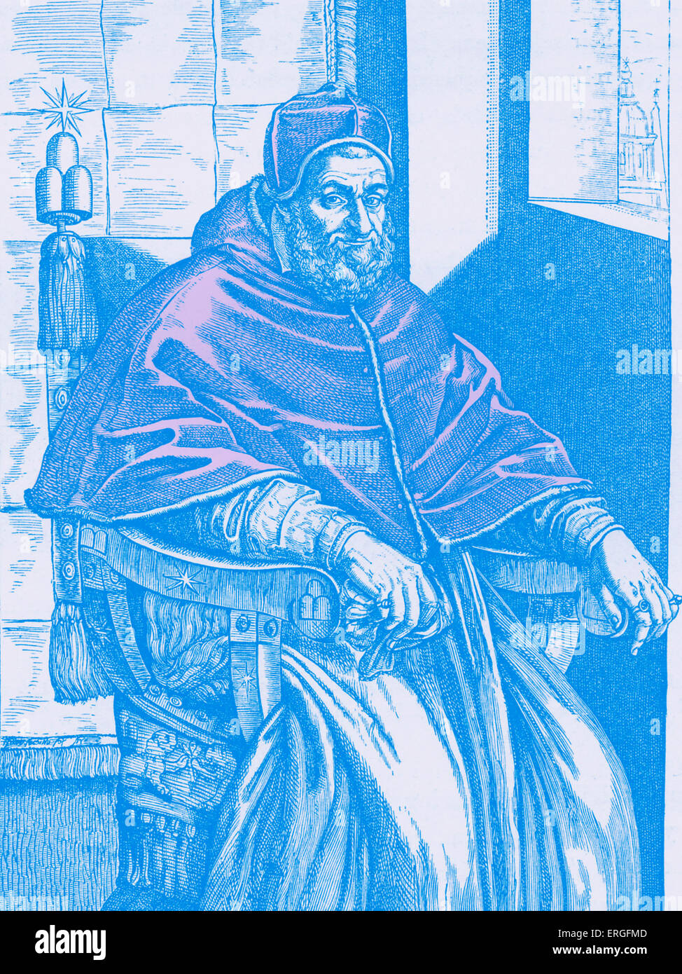 Pope Sixtus V - portrait from reduced reproduction of etching of the ...