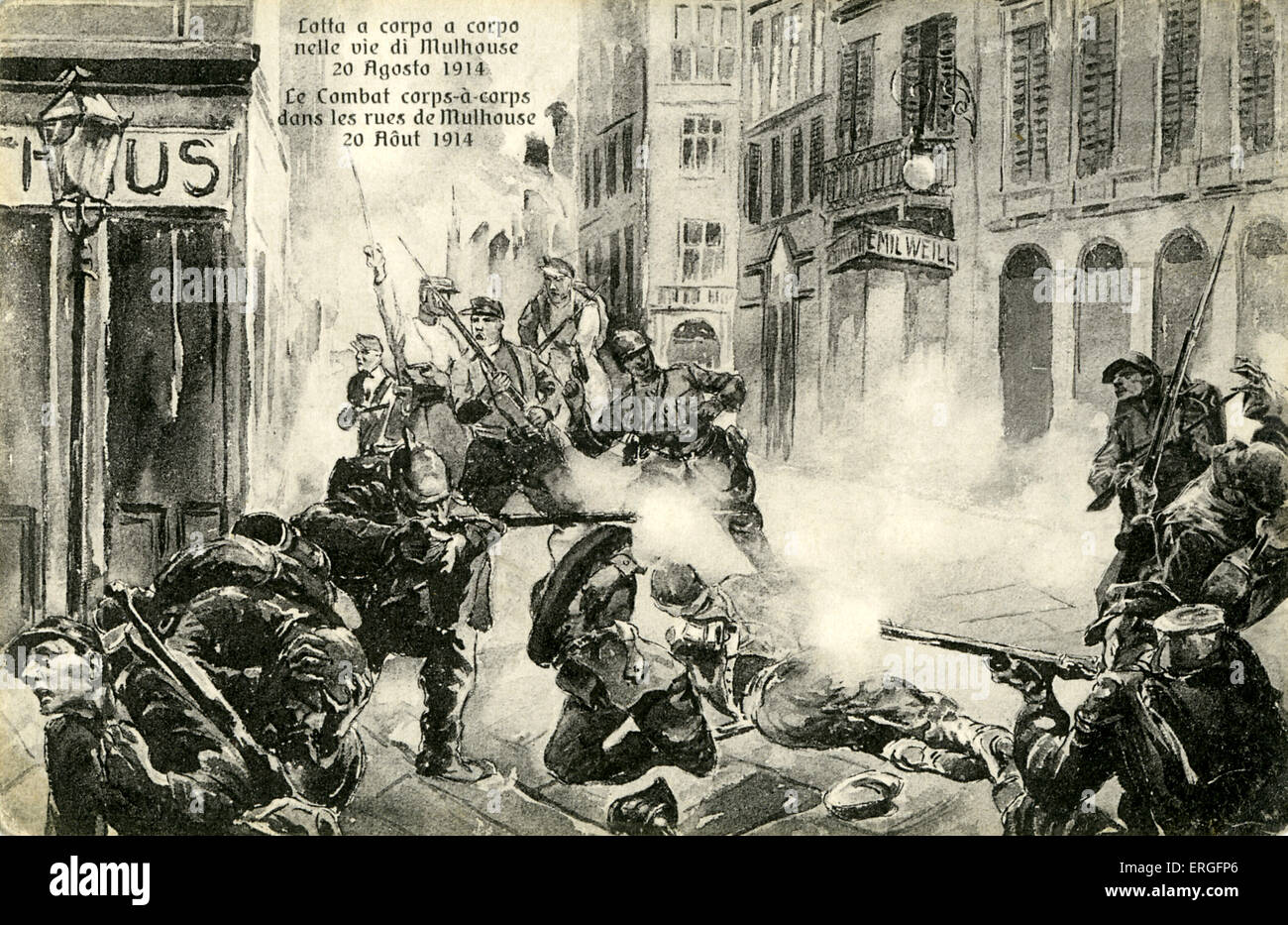 World War I: Hand to hand combat in Mulhouse, Alsace, France. 20 August ...