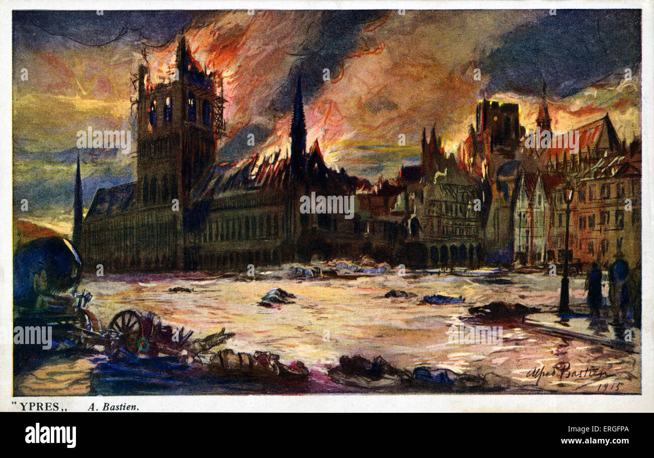Ypres by A. Bastien, 1915. Following German attack during World War 1 ...
