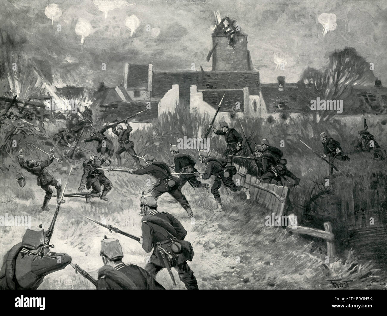 World War 1: German infantry storm Lombartzyde, Belgium. Illustration ...