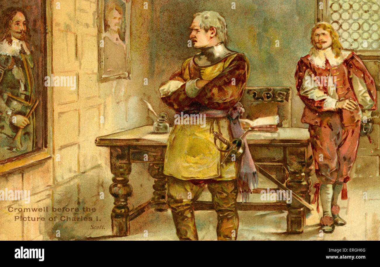 Oliver Cromwell in front of a picture of Charles I. OC: English ...