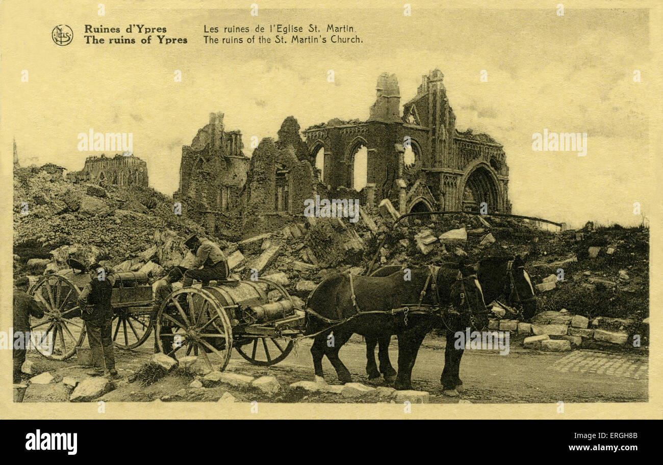 World War 1: Ruins of St. Martin's Church, Ypres. (French: Les ruines ...