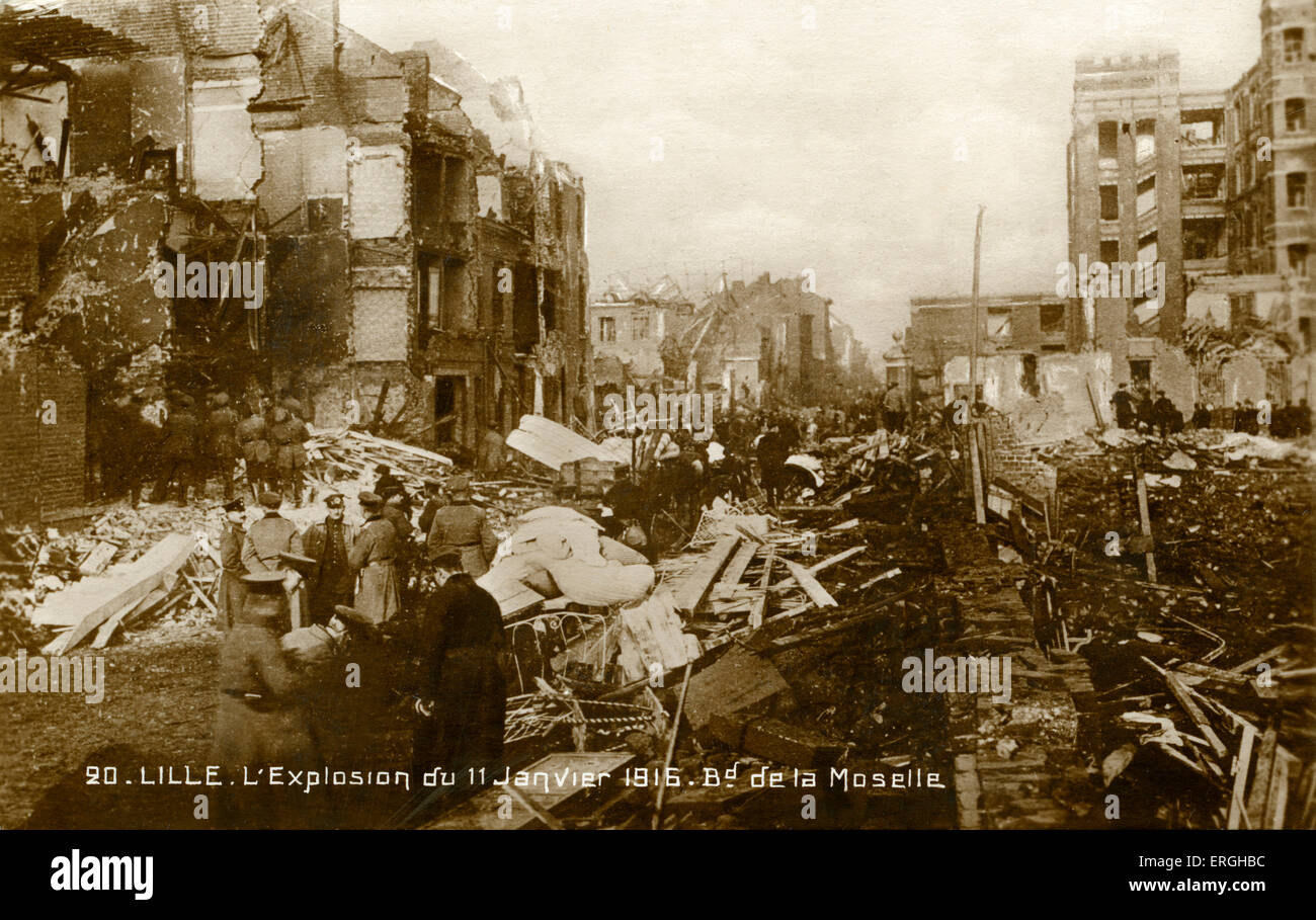 World War 1: Lille after explosion of 11 January 1916. Boulevard de ...