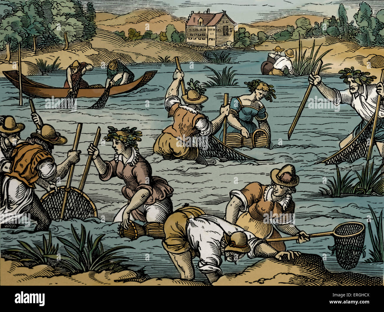 River Fishing - from facsimile of wood engraving in Latin edition of ...