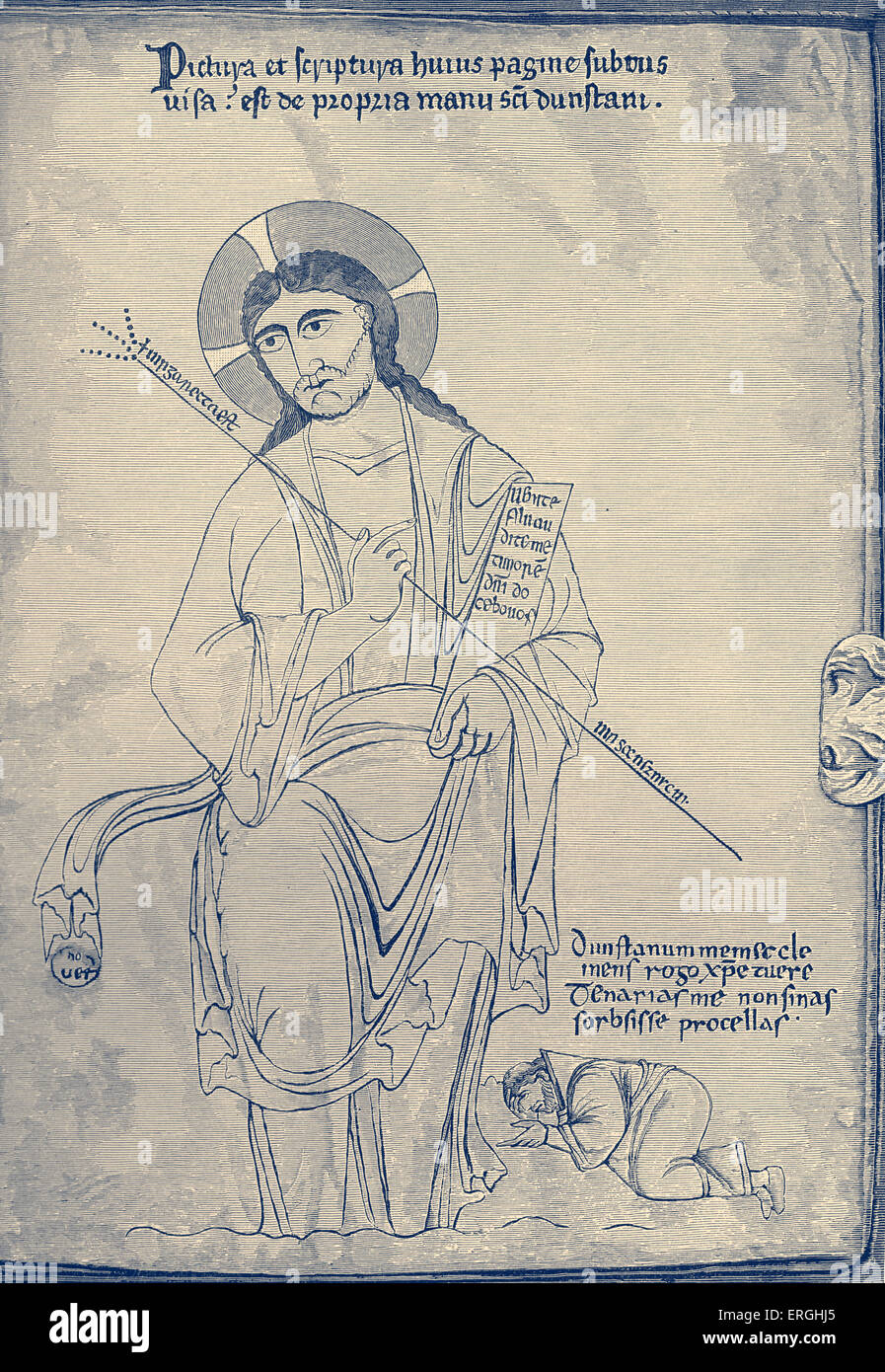 Dunstan at the feet of Christ. Drawing by Dunstan. D: English Abbot of ...