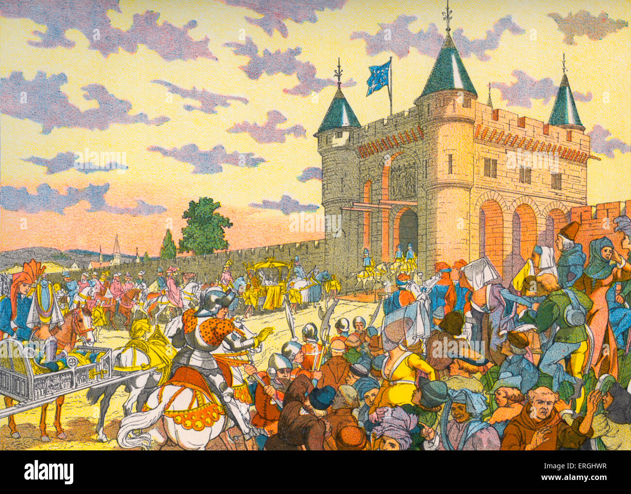 Isabeau of Bavaria entering Paris on a litter (French: litière). At the ...