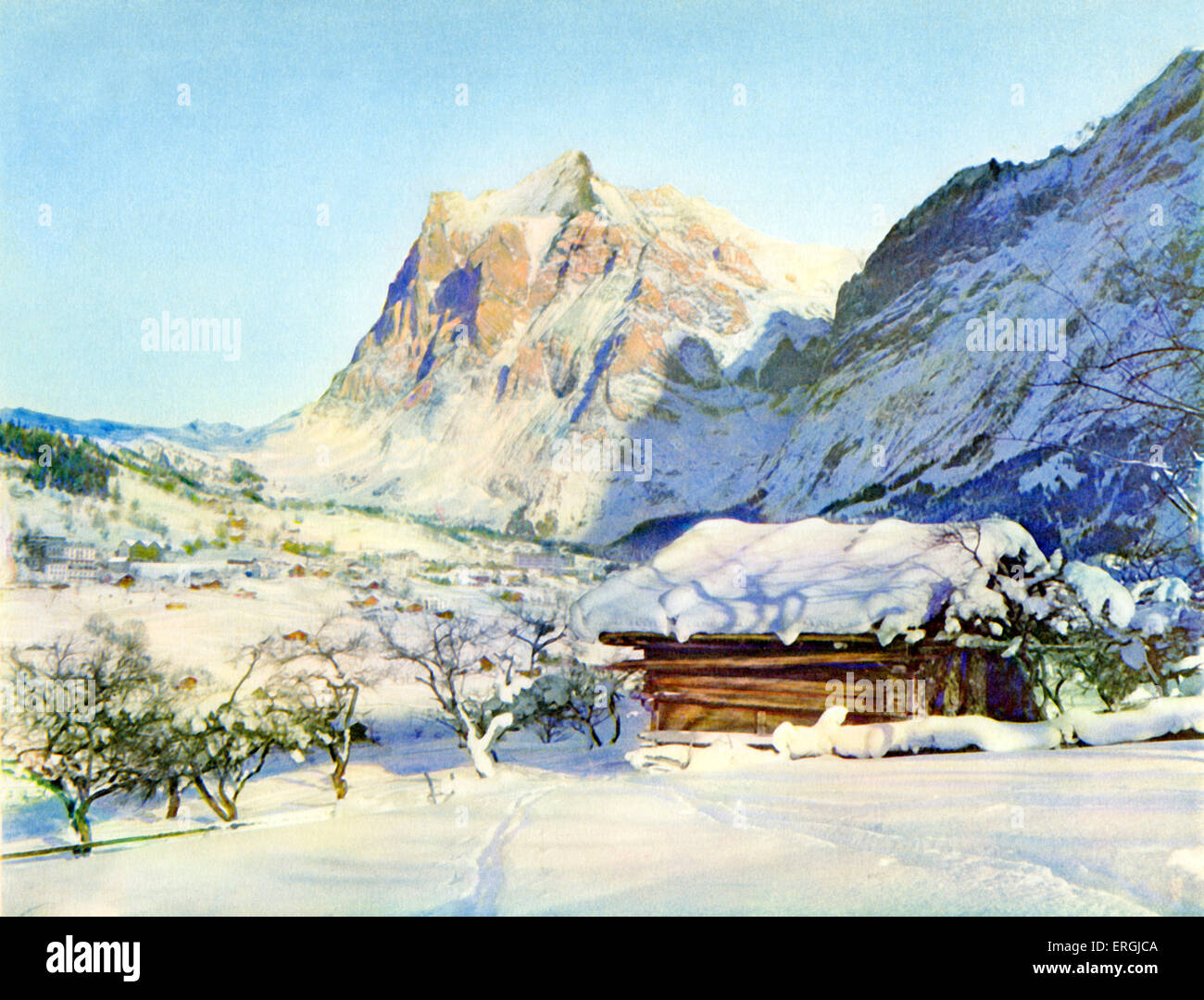 'Grindelwald and the Wetterhorn'. 1930 colour photogravure after ...
