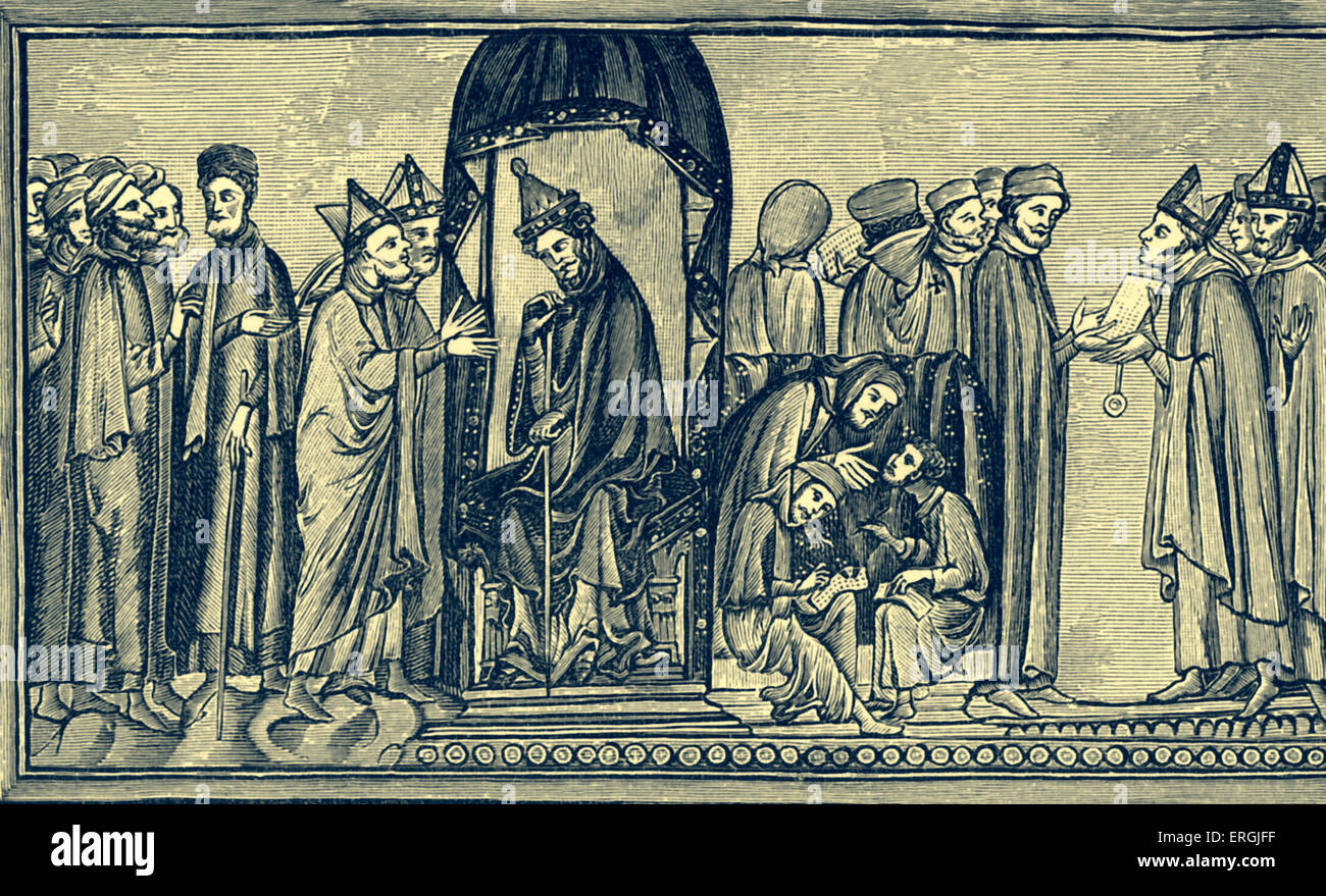 The Papal Court, c. 1245. Also known as Papal household. Dignitaries ...