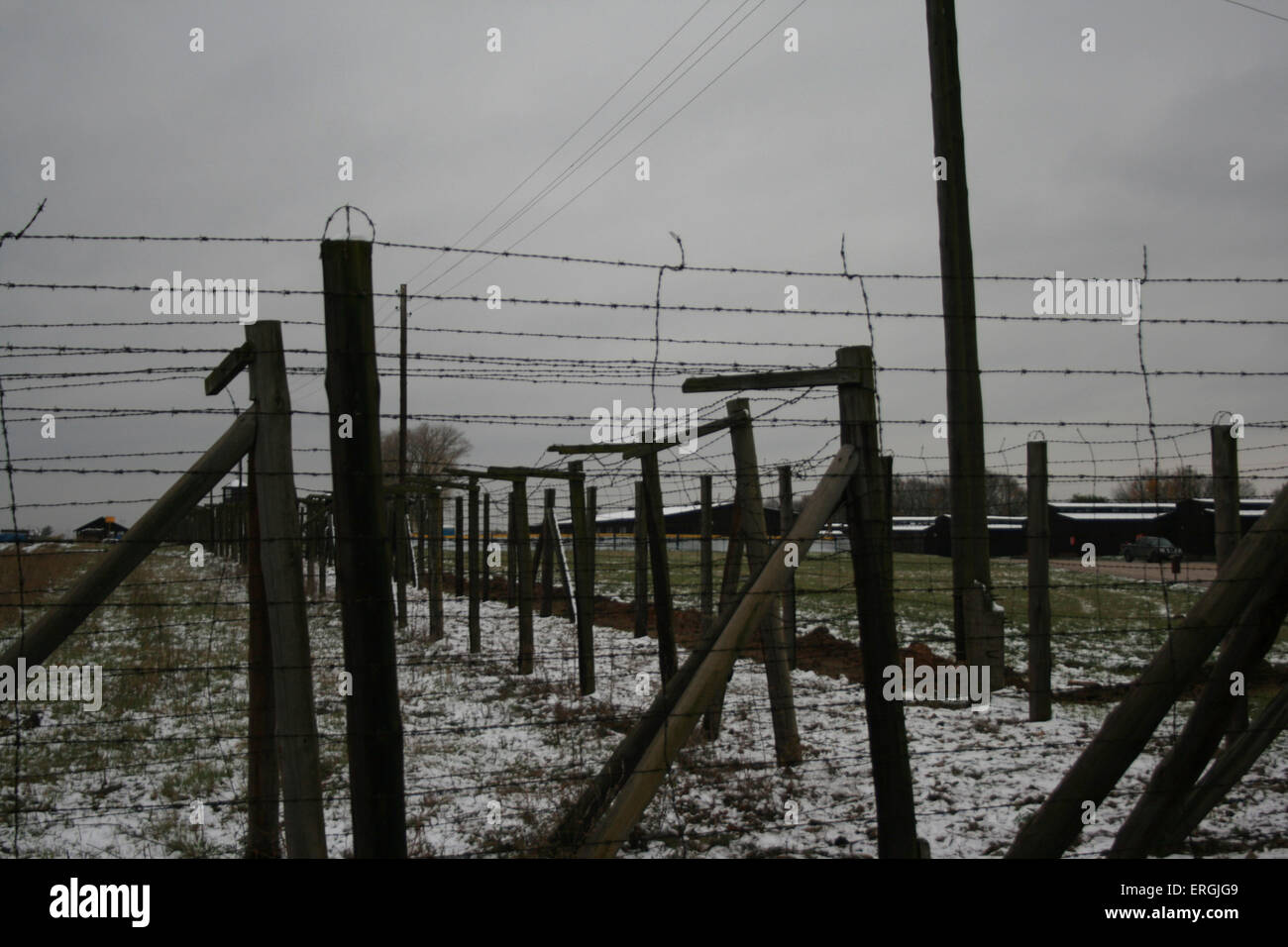 Barbed wire fences at Majdanek concentration camp, Poland. On outskirts ...