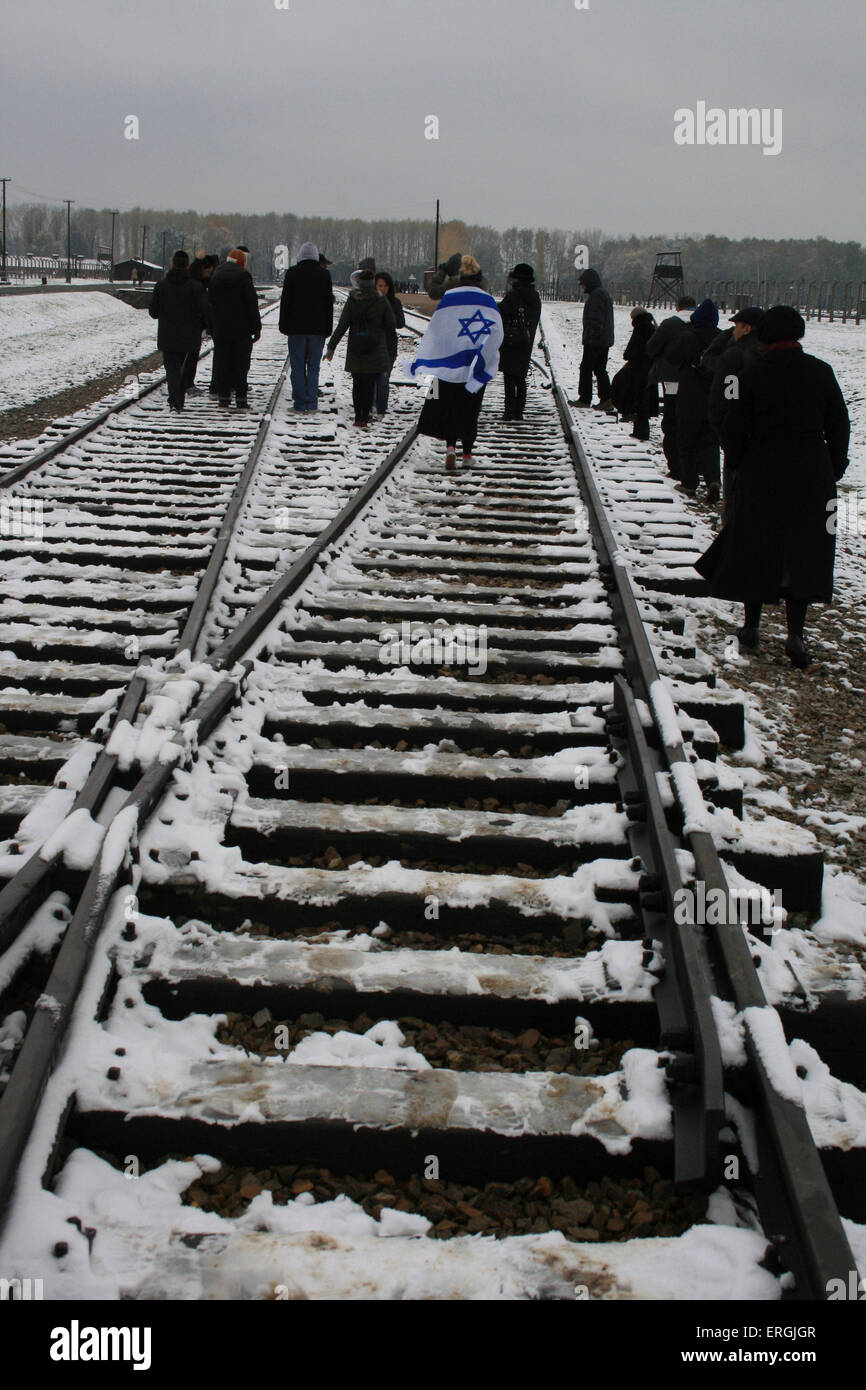 Extermination camp Auschwitz-Birkenau - Railway track leading on from ...