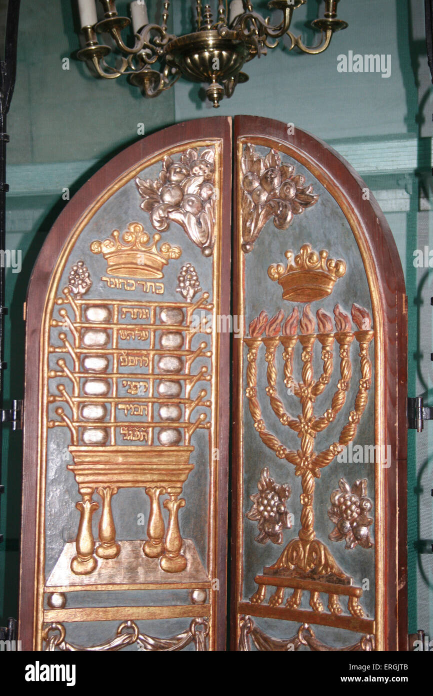 Synagogue of the Rama,in Kazimierz, Krakow, Poland. Screen in the ...