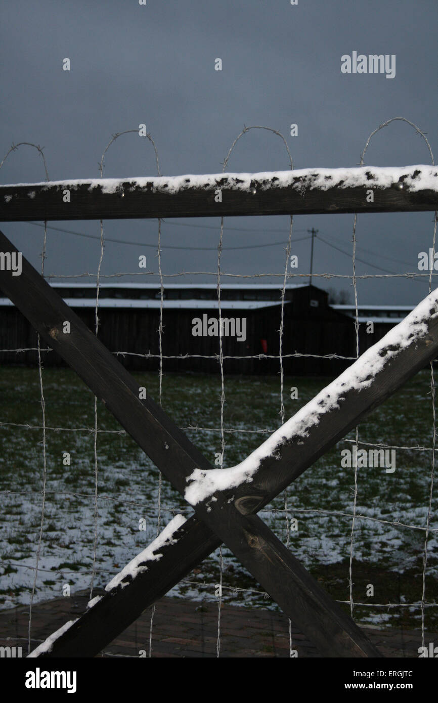 Barbed wire fences at Majdanek concentration camp, Poland. On outskirts ...