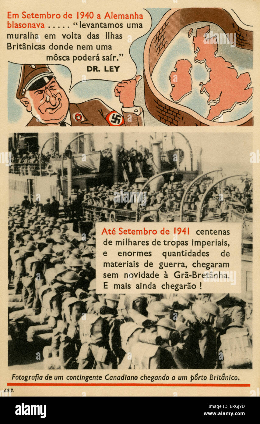 WW2: Portuguese postcard. Robert Ley 's caption (top): 'In September ...