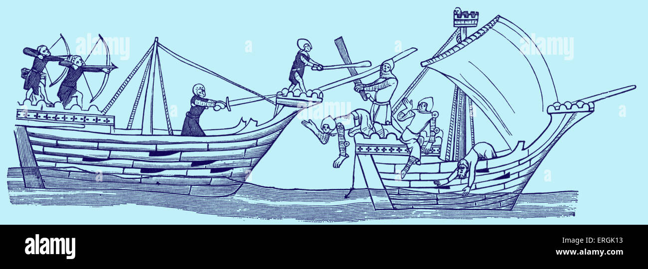 Sea fight between two ships, early 14th century Stock Photo - Alamy